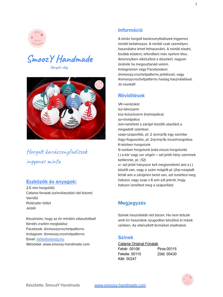 Horgolt Gomb Karacsonyfadiszek Ingyenes Minta Compressed | PDF