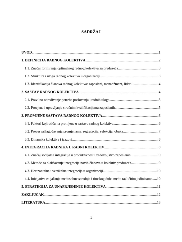 Formiranje Kolektiva Koncept Rada | PDF