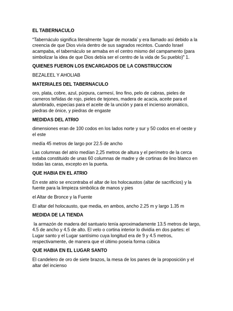 Estructura y elementos del tabernáculo | PDF