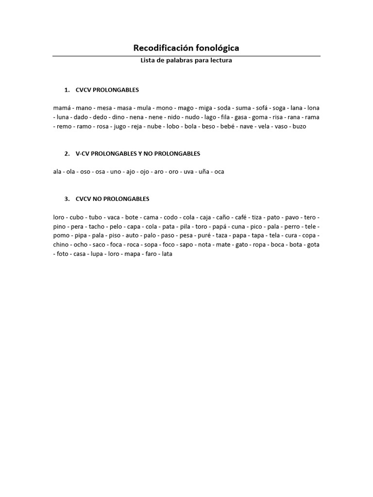 La Ventanita - Lista de Palabras | PDF