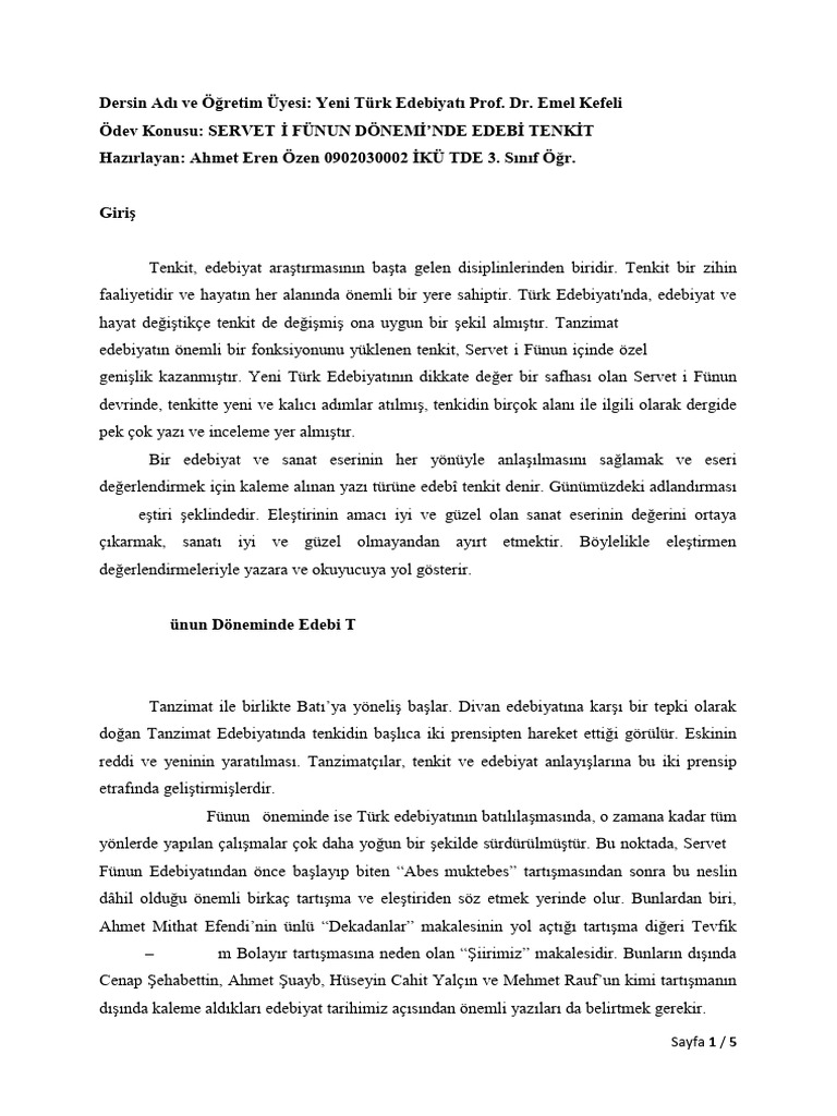 Servet I Funun Doneminde Edebi Tenkit | PDF