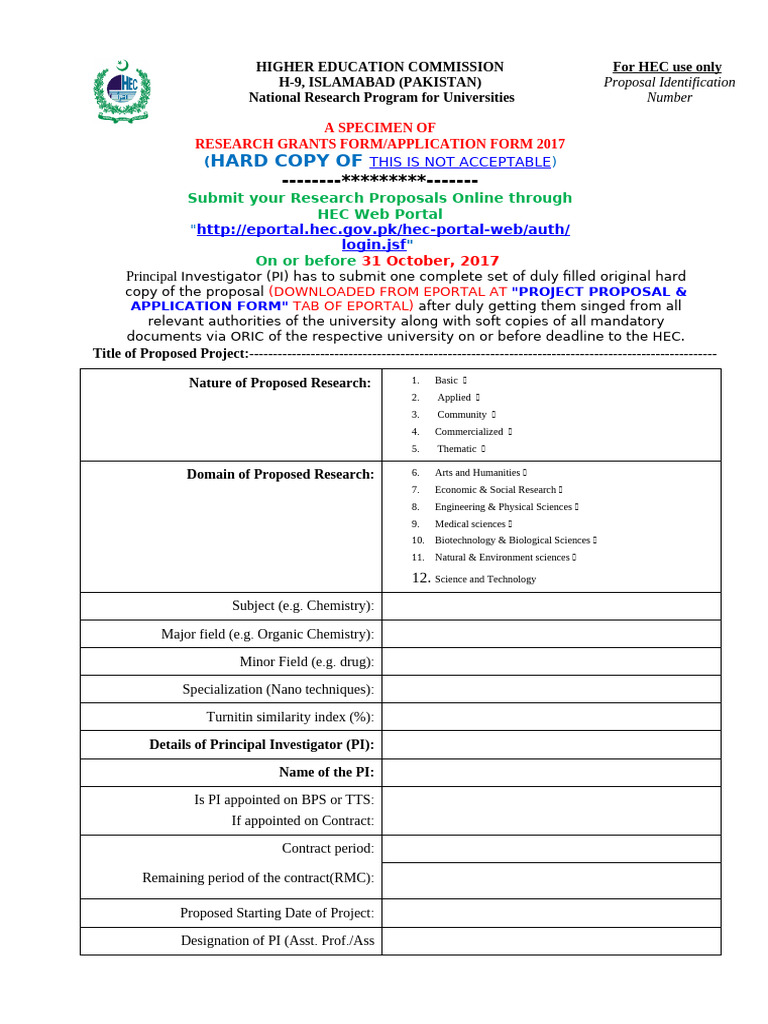 NRPU Application Form 2017 1 | PDF | Science