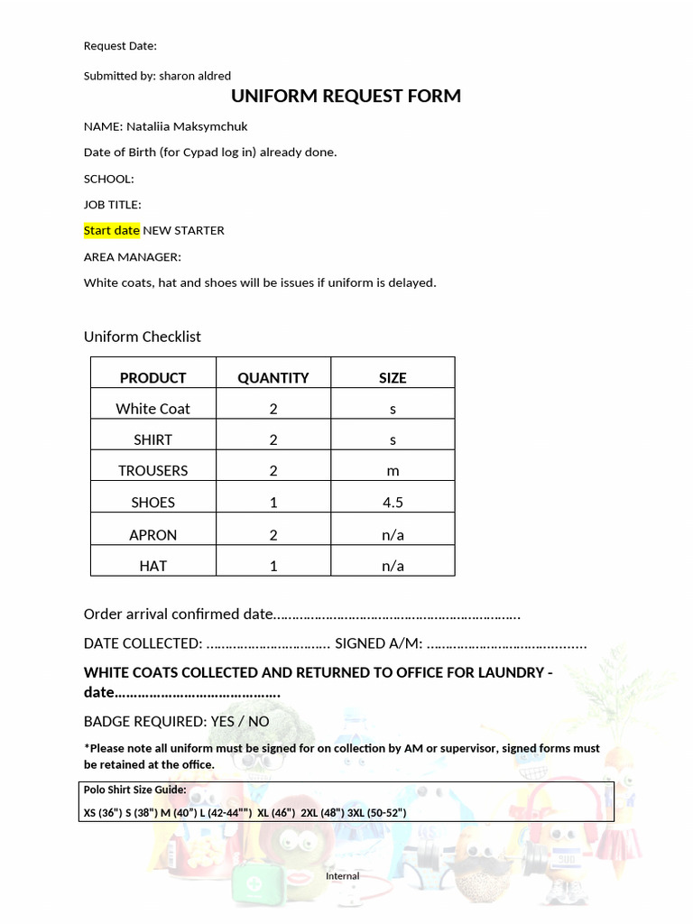 Master Uniform Request Form 2024 | PDF