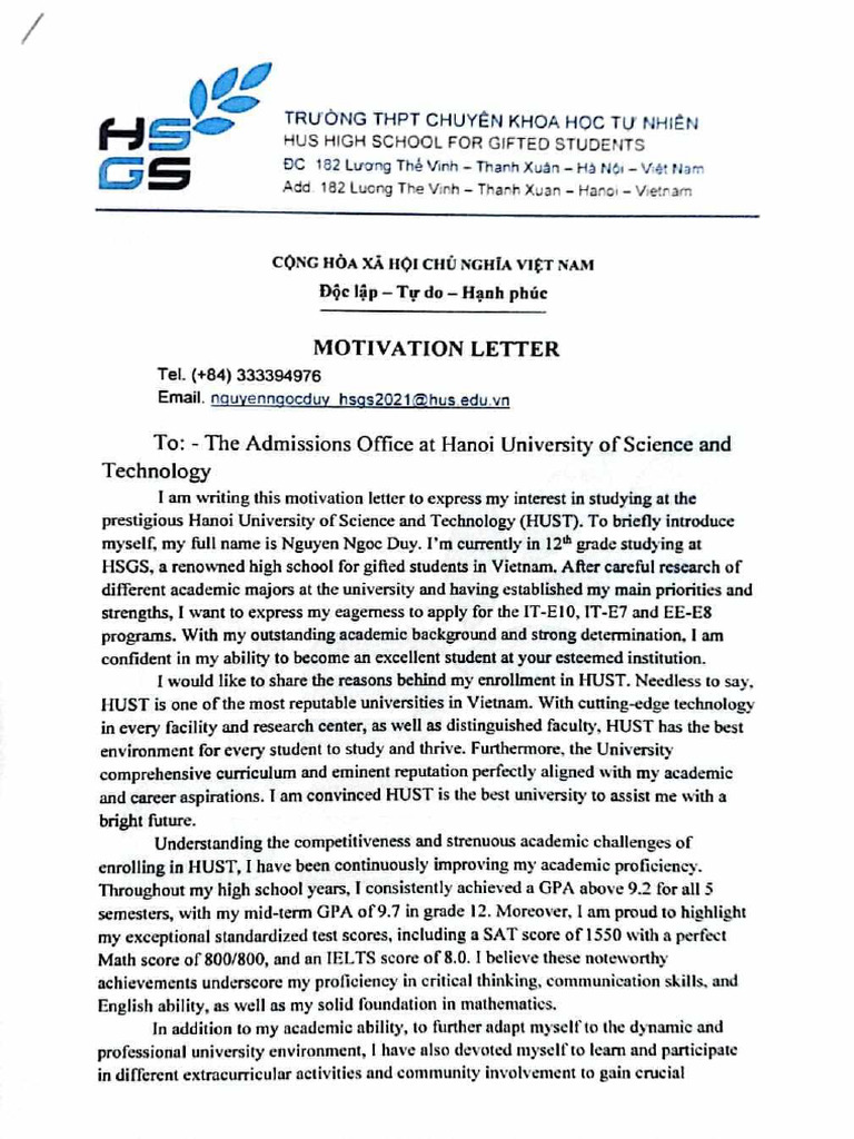 Motivation Letter Signed | PDF
