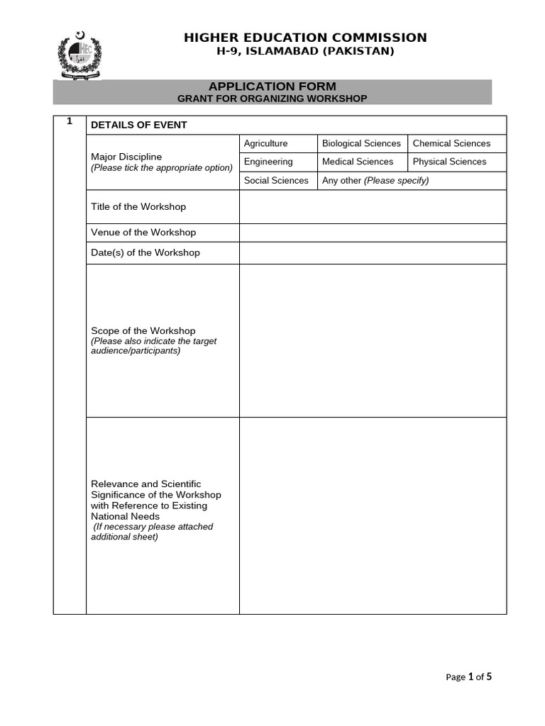 Apllication Form For Organizing Workshop | PDF