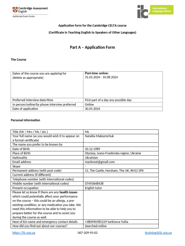 New CELTA Application 2024 | PDF | English As A Second Or Foreign ...