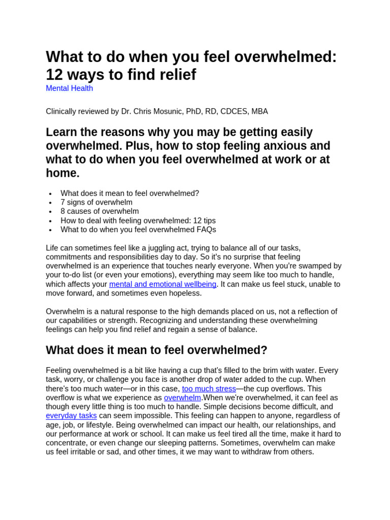 What To Do When You Feel Overwhelmed | PDF | Feeling | Sleep