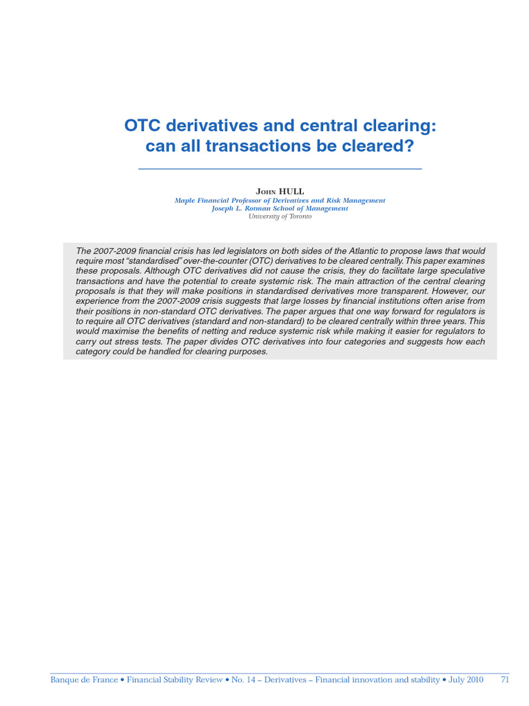 OTC Derivatives: Central Clearing Debate | PDF | Derivative (Finance ...