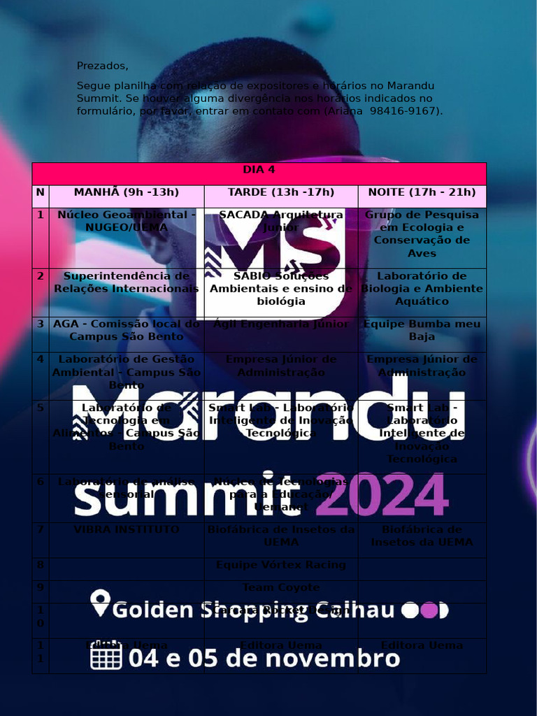 Horários e Expositores Marandu Summit | PDF | Science