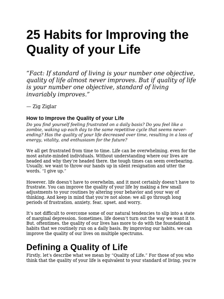25 Habits to Enhance Life Quality | PDF | Self-Improvement | Wellness