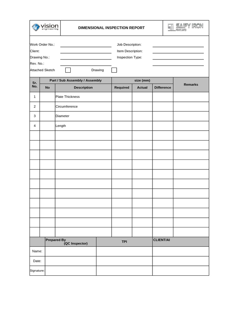 Dimentional Inspection Report-01 | PDF