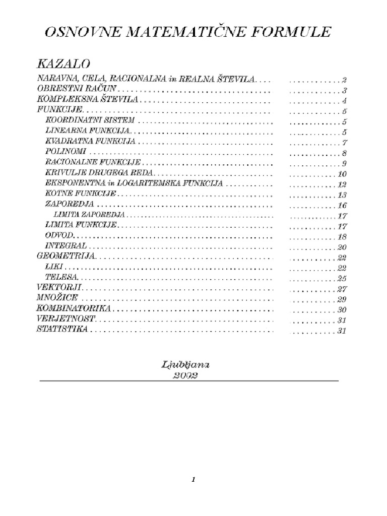 Matematika-Srednješolske Formule | PDF