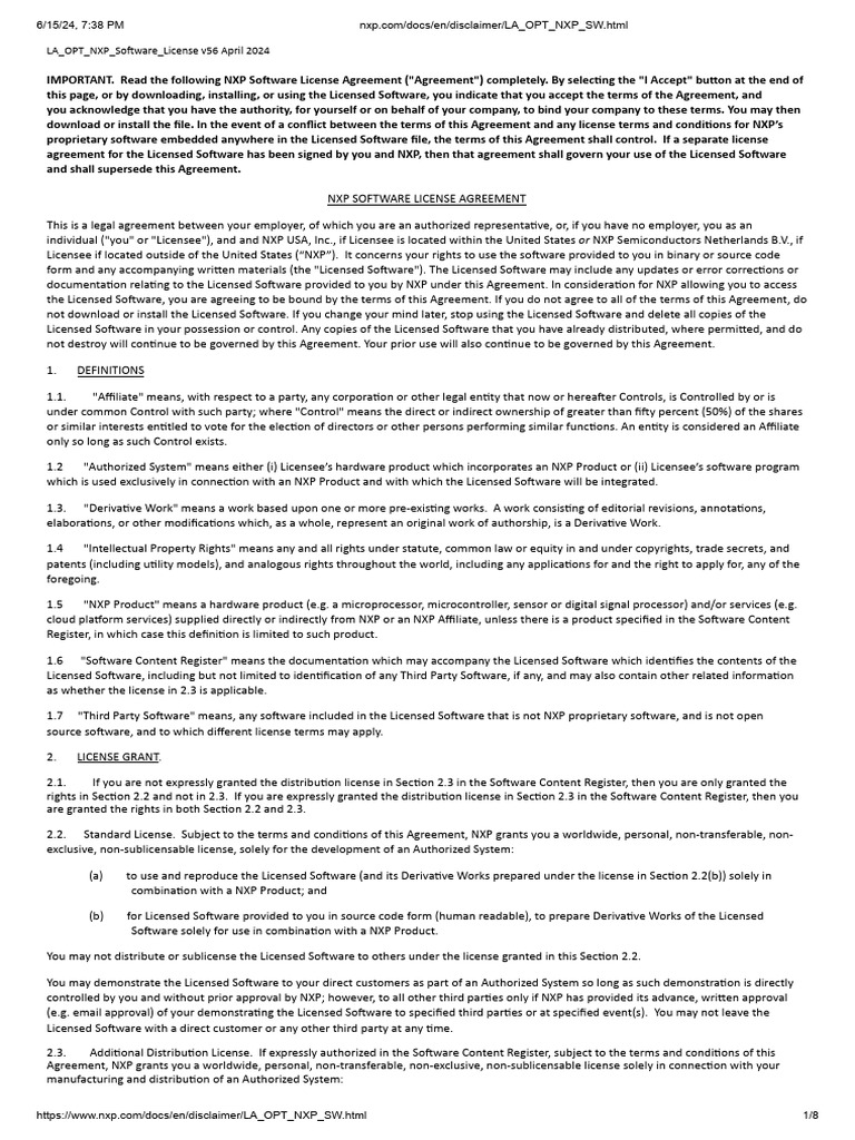 Docs en Disclaimer LA OPT NXP SW - HTML | PDF | License | Indemnity