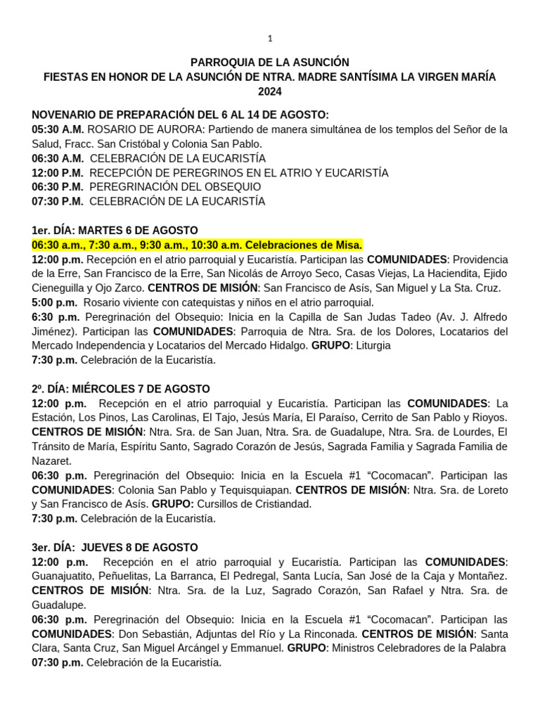 Programa Fiesta Patronal 2024 | PDF | eucaristía | Iglesia Católica