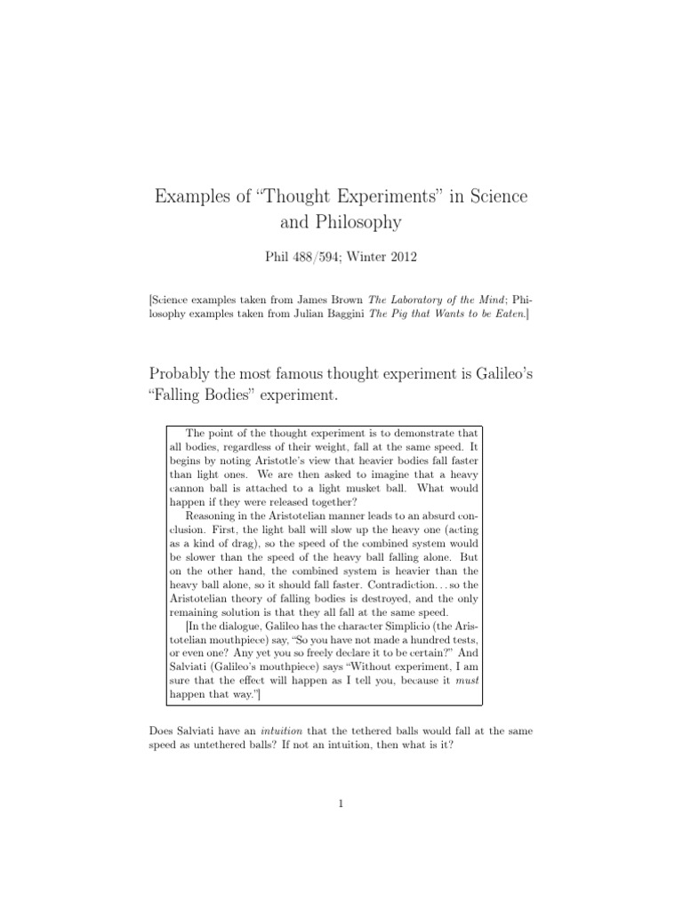 Lecture 1 Thought Experiments | PDF | Epistemology | Knowledge