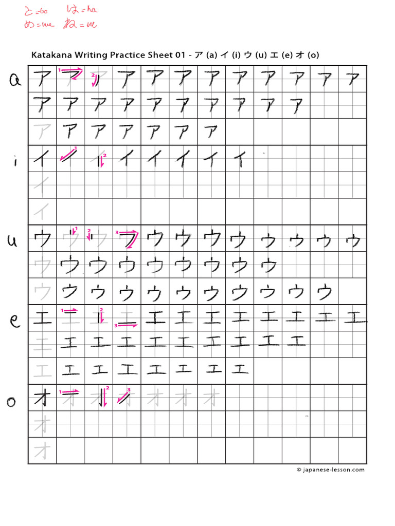 Katakana Writing Practice Sheets | PDF