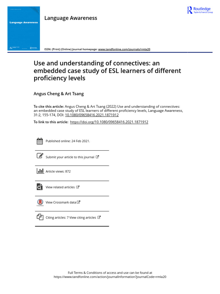 Use and Understanding of Connectives An Embedded Case Study of ESL ...
