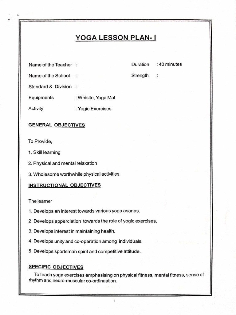Yoga Lesson Plan | PDF