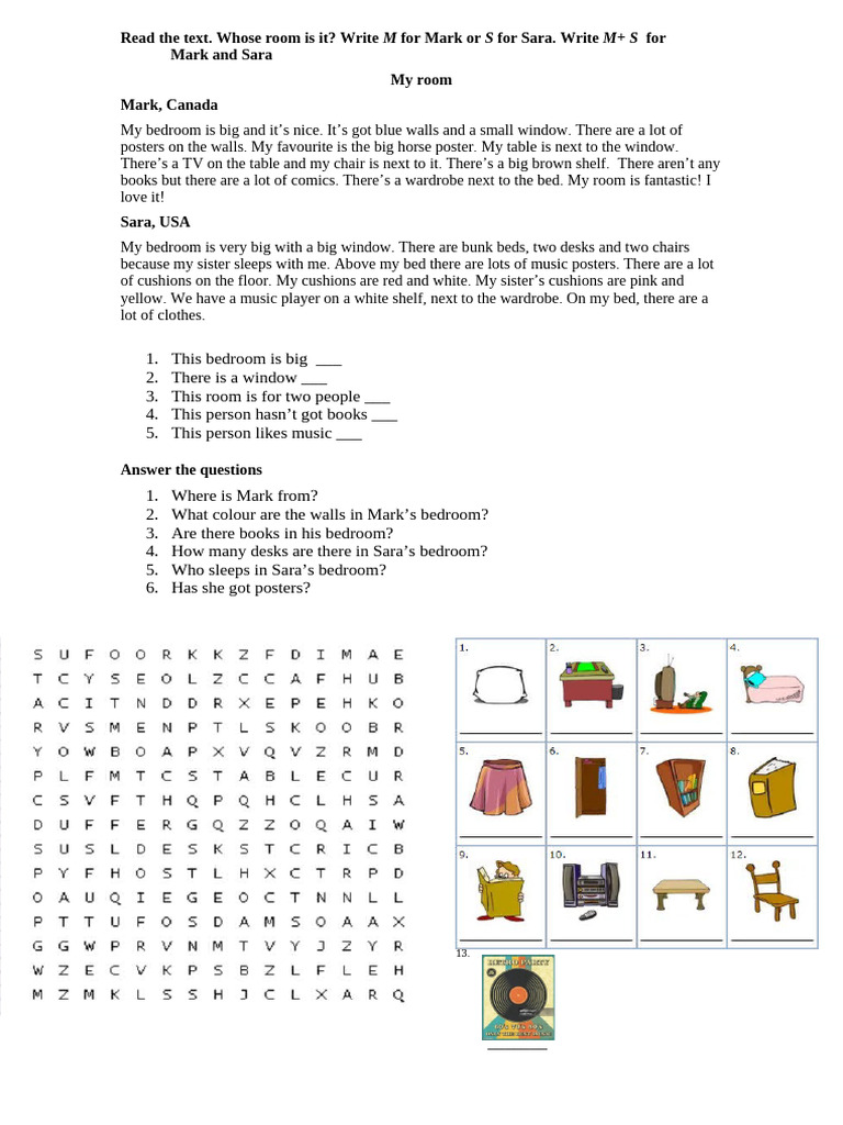 Read The Text, Wordsearch Bedroom 3 Exercises | PDF
