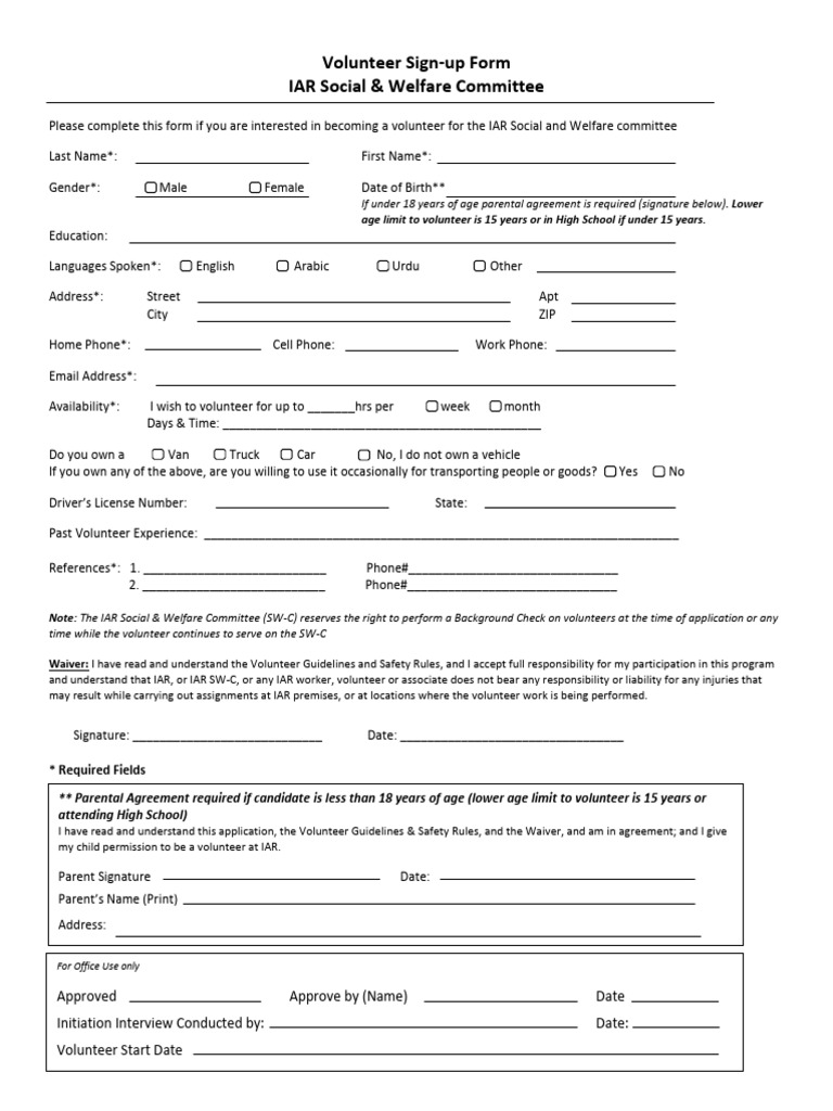 Volunteer Sign-Up Form | PDF | Transport | Vehicles