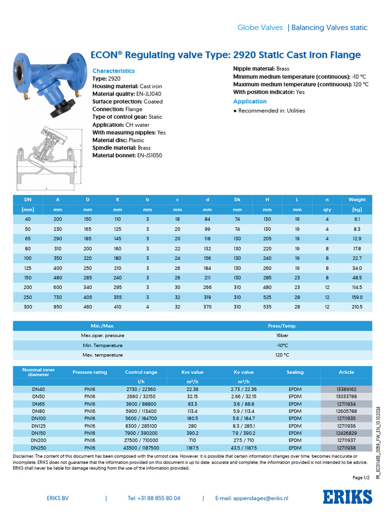 Regulating Valve Type 2920 Static Cast Iron Flange | PDF | Valve | Gas ...