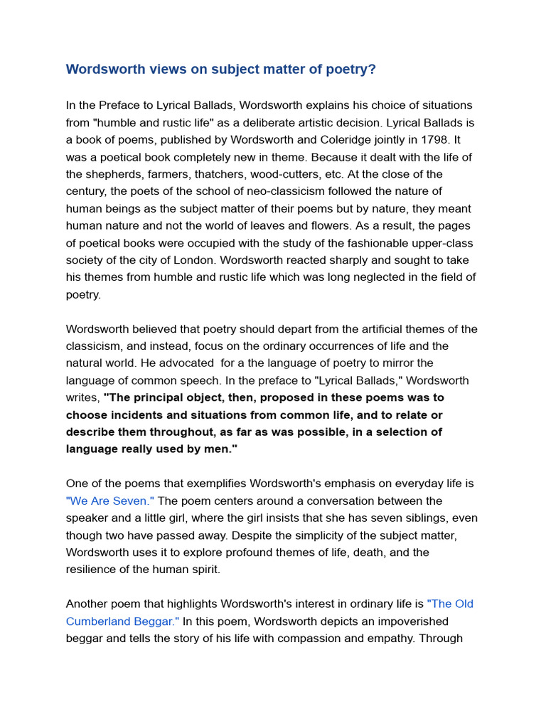 Preface To Lyrical Ballads | PDF | William Wordsworth | Poetry