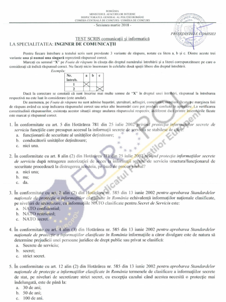 2archTEST DCTI Specialitatea Inginer de Comunicatii 2 | PDF