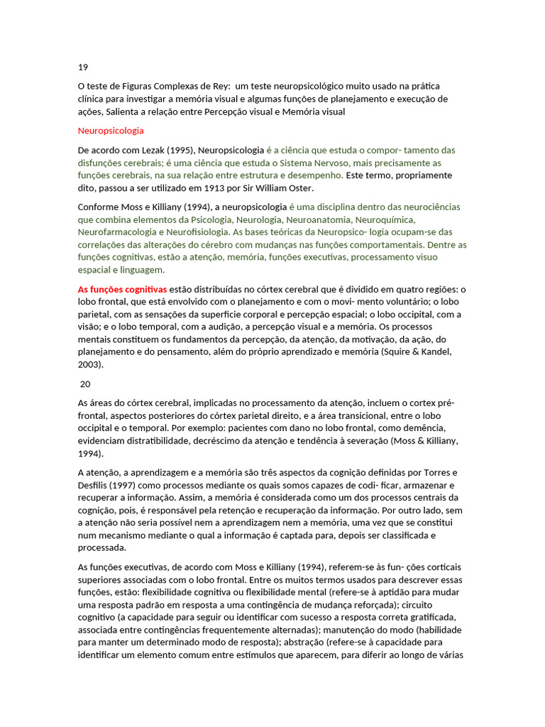 TEORIA FIG de REy para Post | PDF | Neuropsicologia | Memória