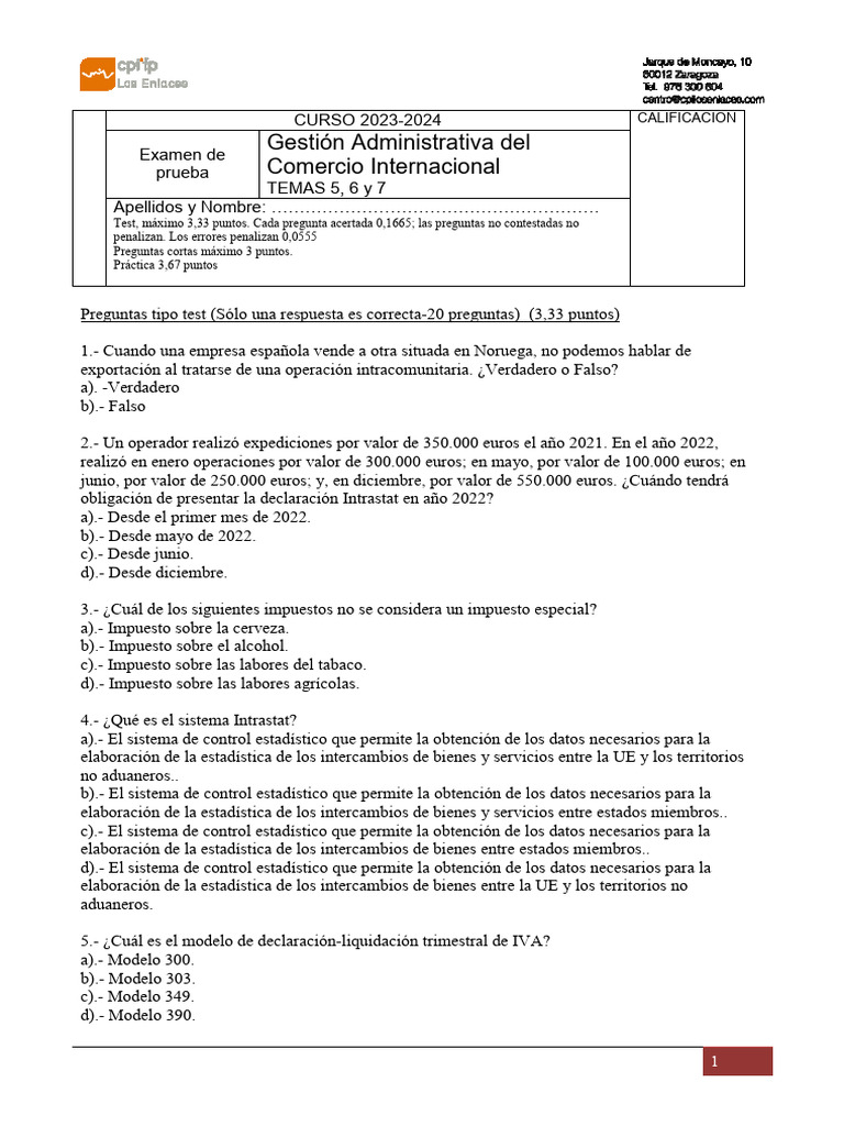 Exam - de Prueba2 | PDF | aduana | Comercio
