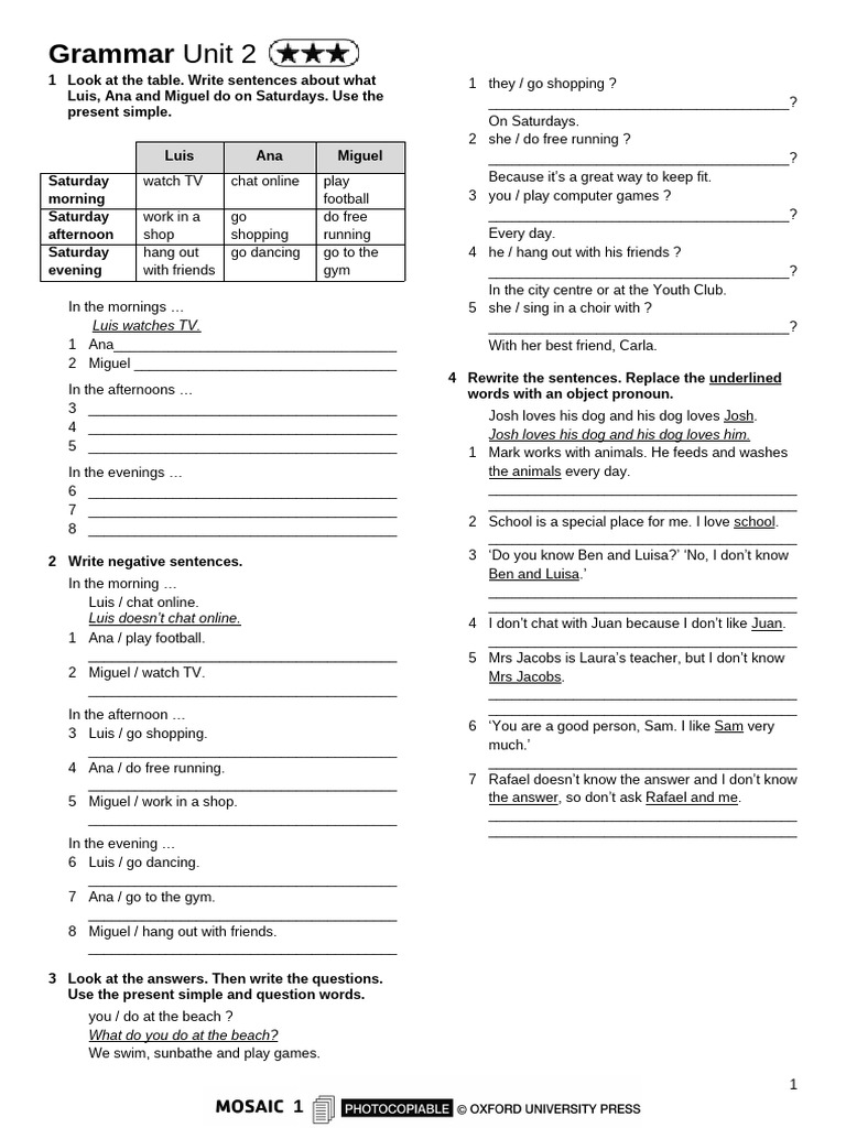 Mosaic TRD1 GV U2 3 | PDF | Grammar | Syntax