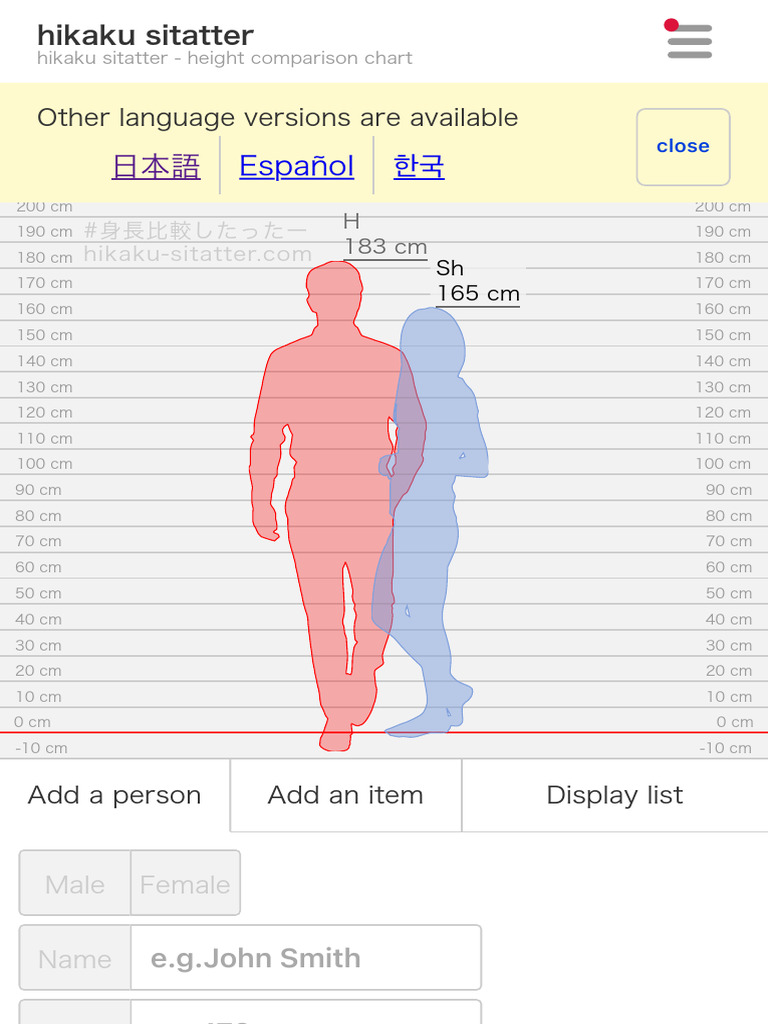 Hikaku Sitatter - Height Comparison Chart | PDF
