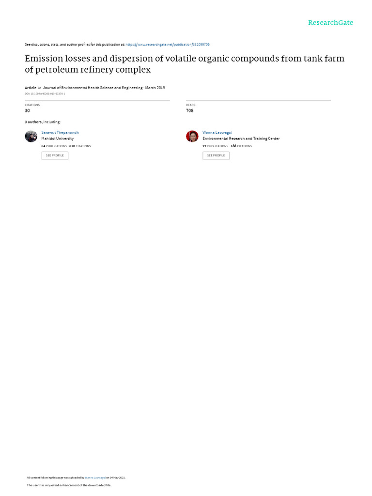 Emission Losses and Dispersion of Volatile Organic Compounds From Tank ...