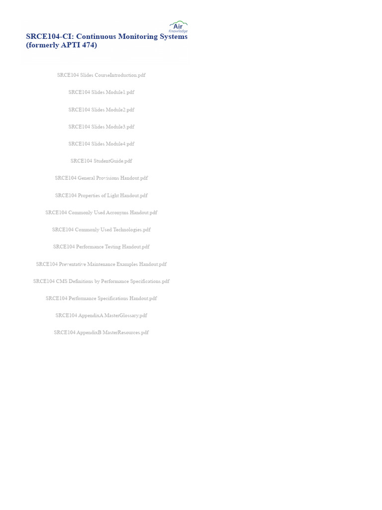 01 Sumary Continuous Monitoring Systems (Formerly APTI 474) | PDF