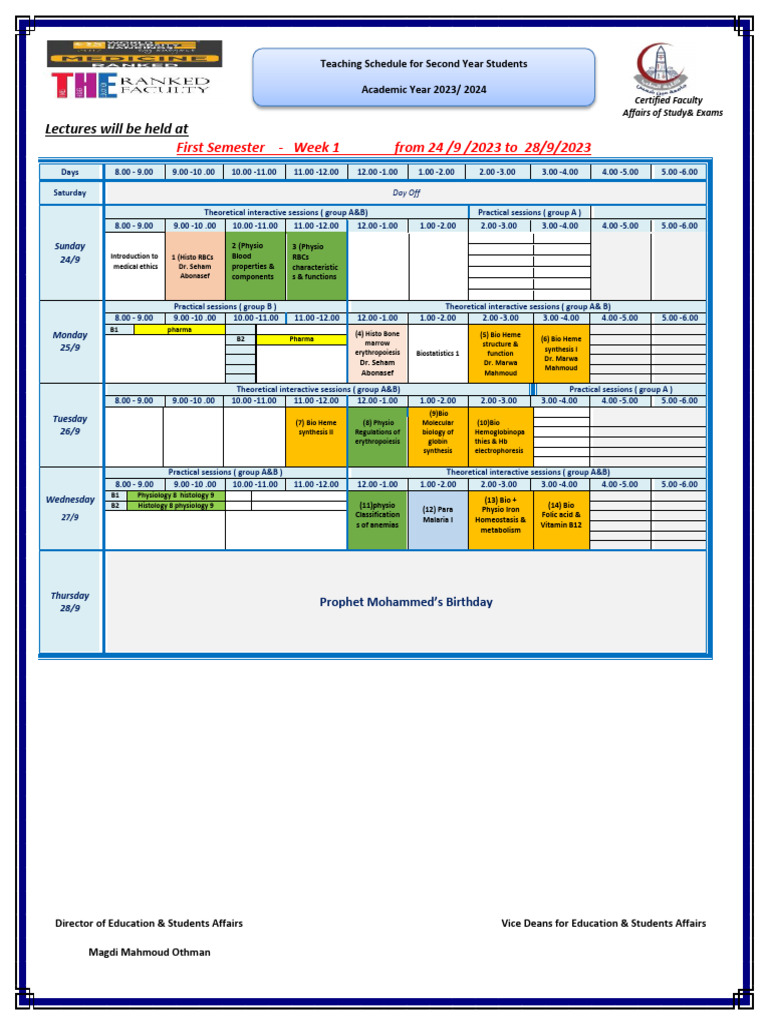 ENGLISH SPEAKERS YEAR TWO SEMESTER ONE Schedule 2023-2024 | PDF ...