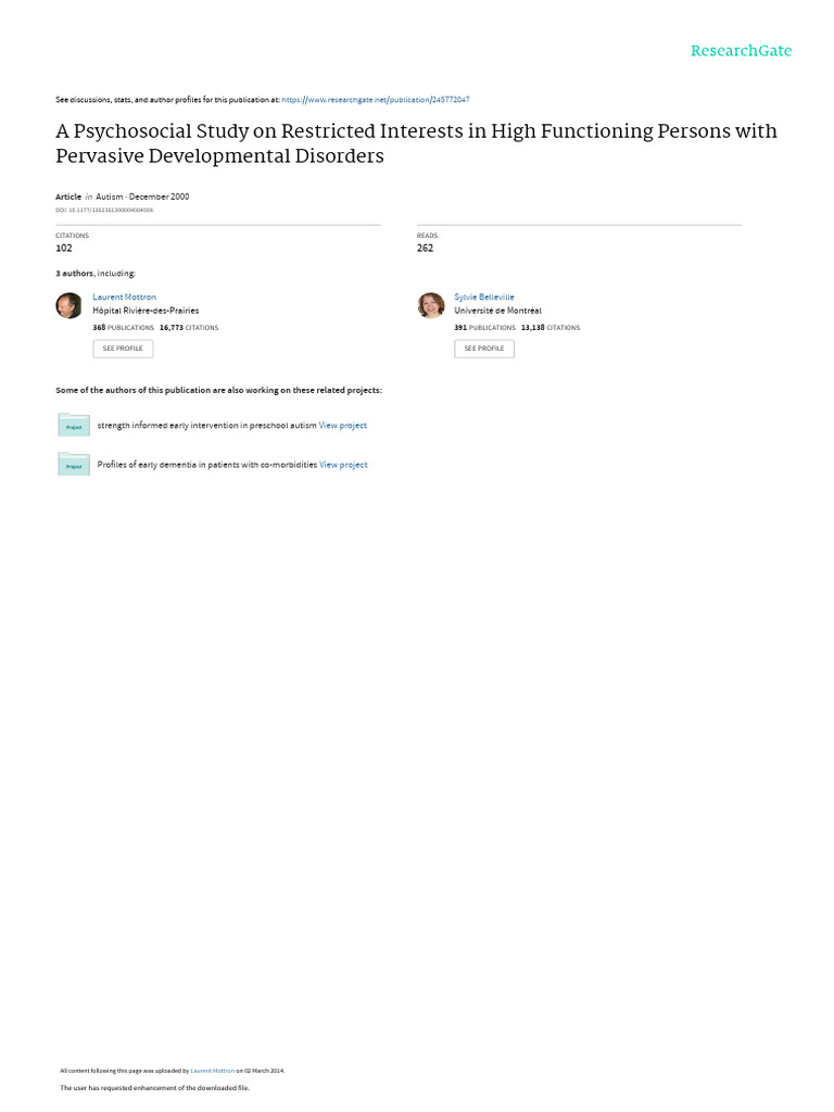 A Psychosocial Study On Restricted Interests in High - Autism | PDF ...