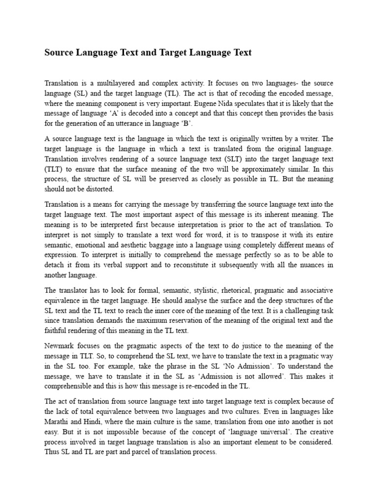 Source Language Text and Target Language Text | PDF | Translations | Semantics