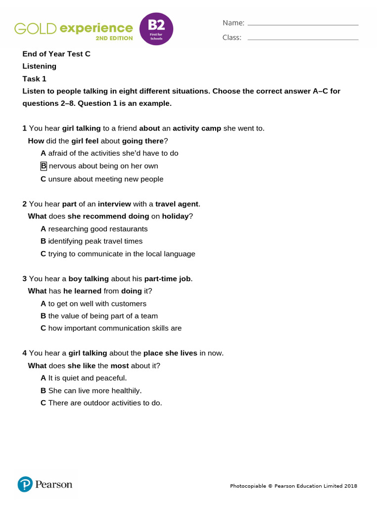 Gold Exp B2 EoY Main Test C Dys | PDF | Chef | Apprenticeship