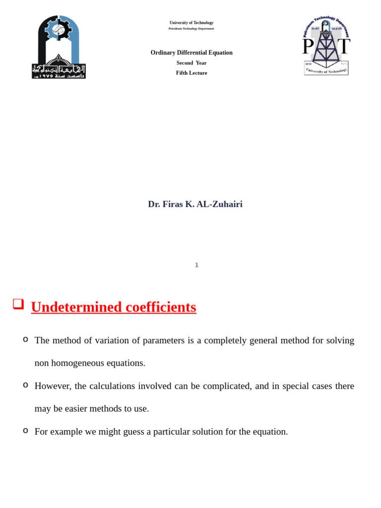 Odes 5th Lecture Pdf Equations Ordinary Differential Equation