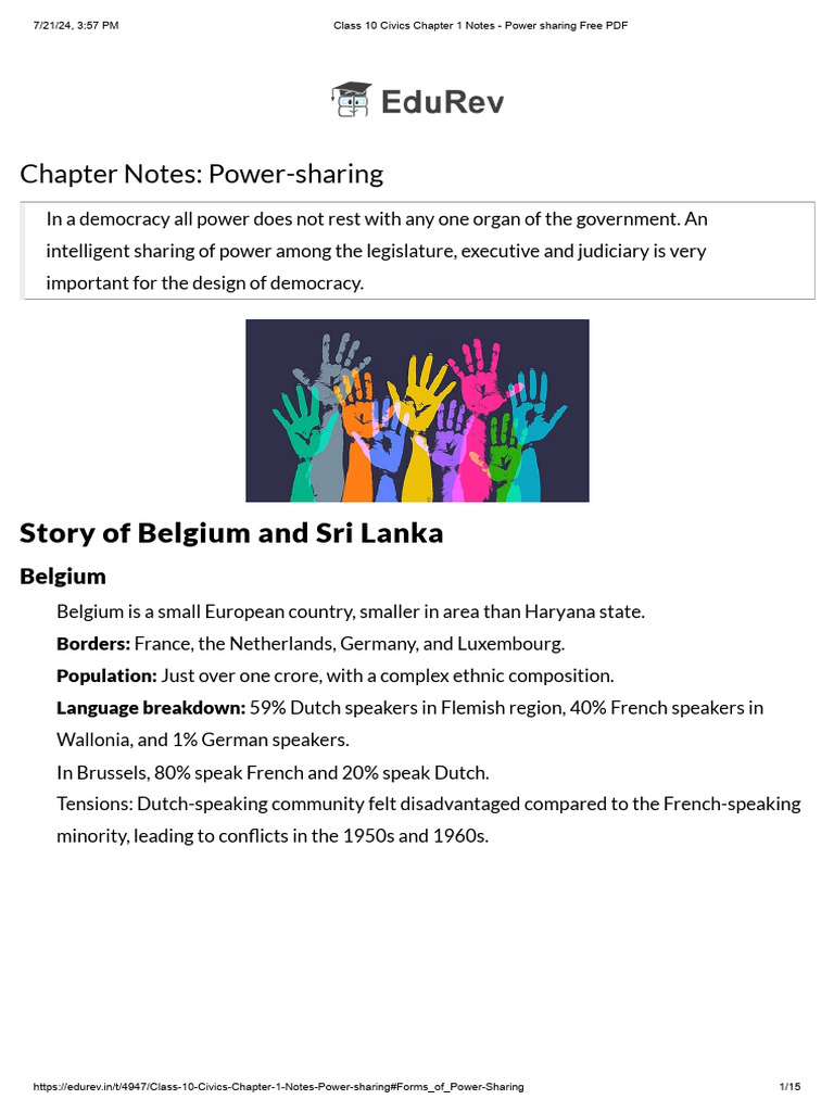 Class 10 Civics Chapter 1 Notes - Power Sharing Free PDF | PDF | Tamils ...