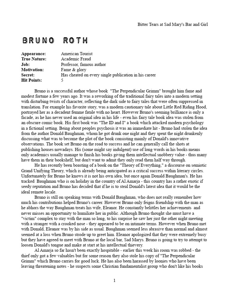 Bruno Roth Bitter Tears at Sad Mary's Bar and Girl | PDF | Fairy Tales