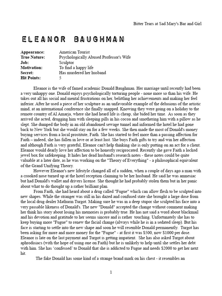 Eleanor Baughman Bitter Tears at Sad Mary's Bar and Girl | PDF | Art ...