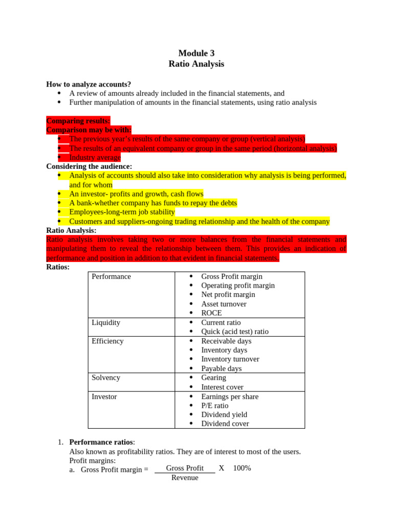 Module 3-Ratio Analysis | PDF | Dividend | Revenue