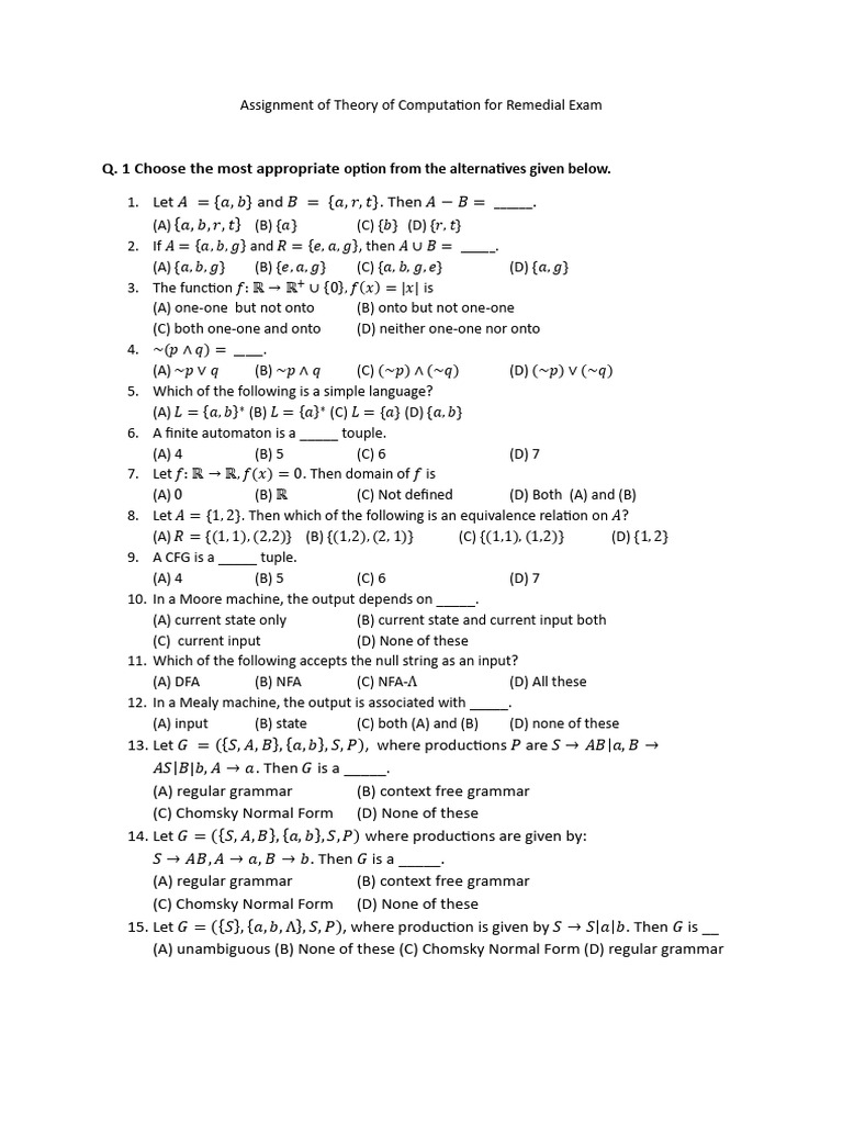 ToC Assignment For Remedial Exam | PDF | Automata Theory | Linguistics