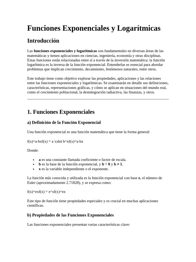 Funciones Exponenciales y Logarítmicas | PDF | Funcion exponencial | Logaritmo