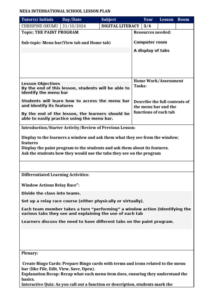 Digital Literacy Lesson Plan Year 3 - 4 | PDF