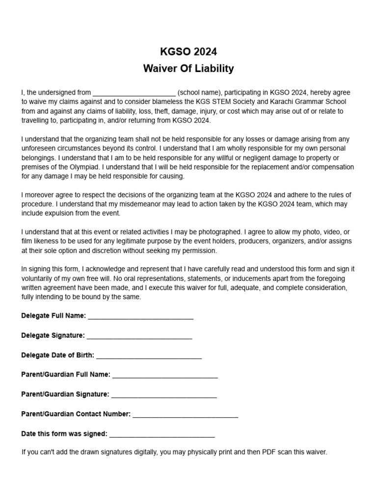 KGSO 2024 - Waiver of Liability | PDF | Finance & Money Management ...