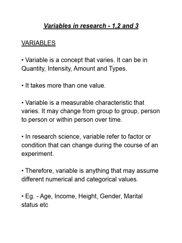 Variables in Research - 1,2 and 3-2 | PDF | Level Of Measurement | Dependent And Independent ...