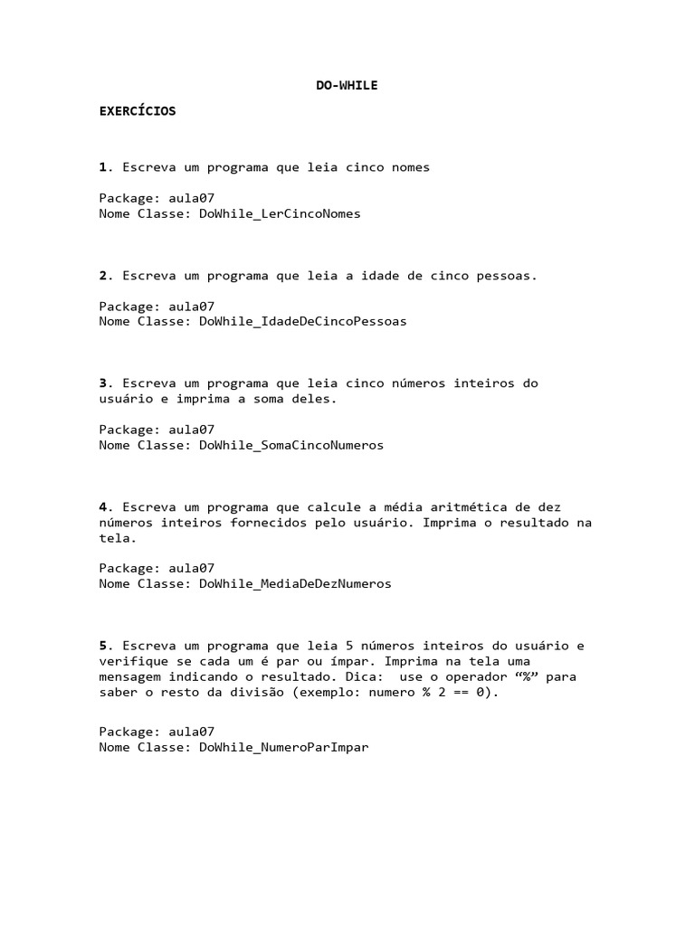 Java - Do While - Exercicios | PDF