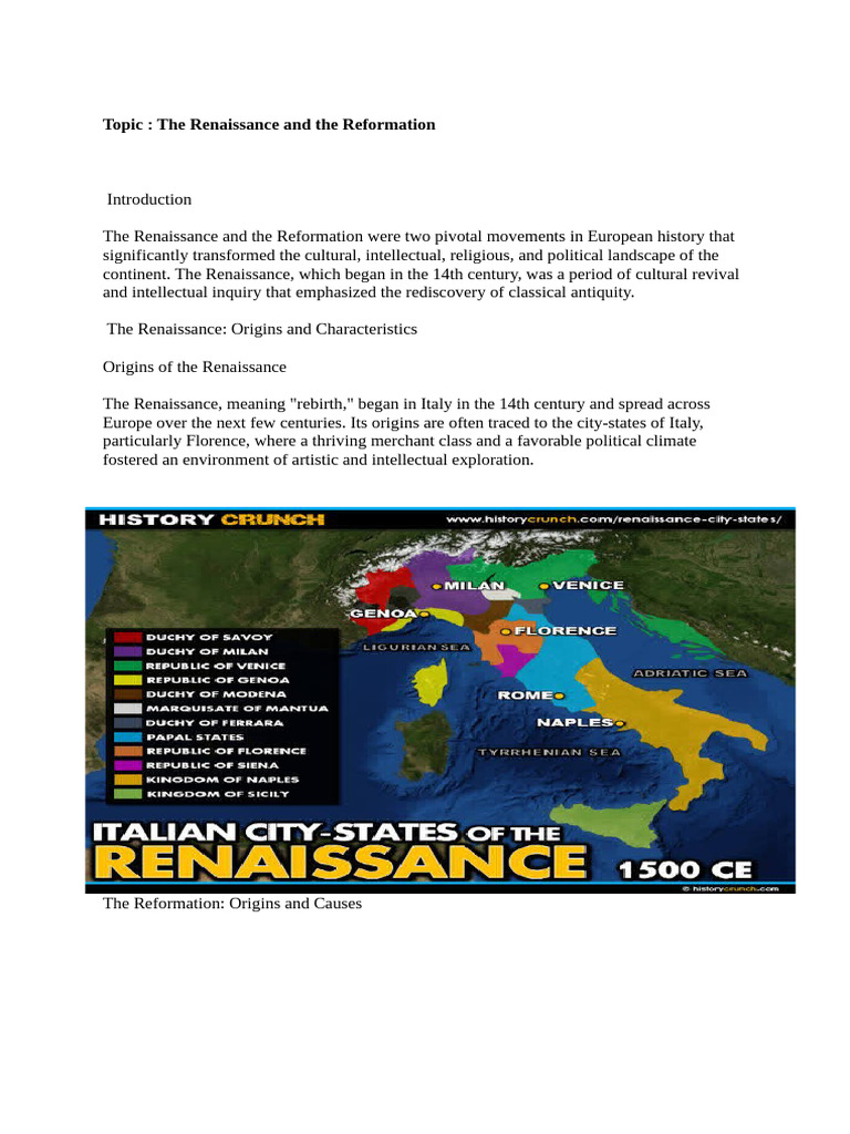 Renaissance and Reformation Overview | PDF | Politics | History