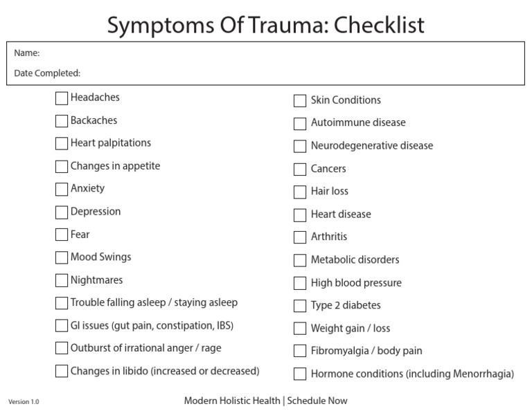 Symptoms of Trauma Checklist Form | PDF